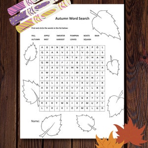 Autumn Fall Word Search, Kids Activity, Coloring Sheet, Printable ...