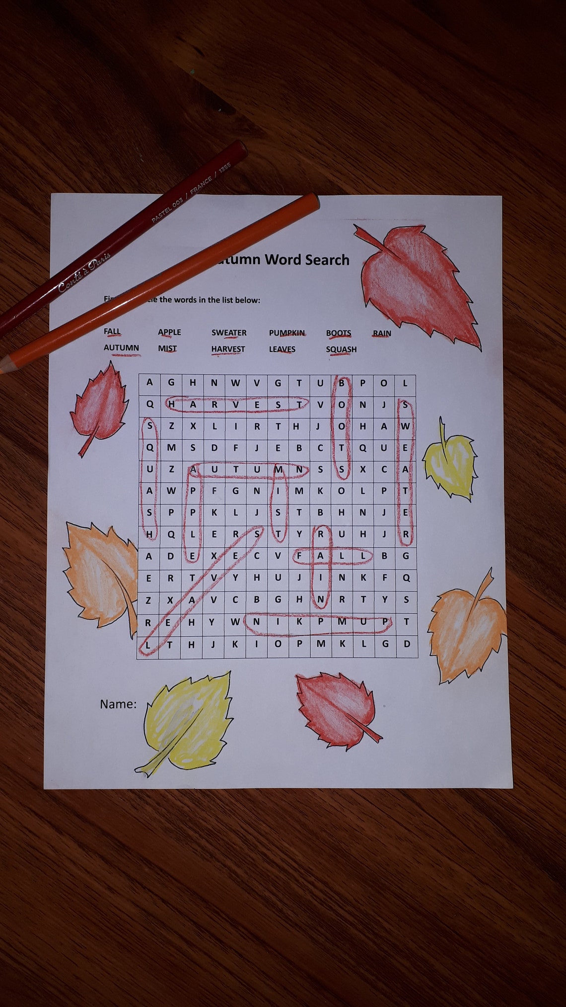 Autumn Fall Word Search, Kids Activity, Coloring Sheet, Printable ...