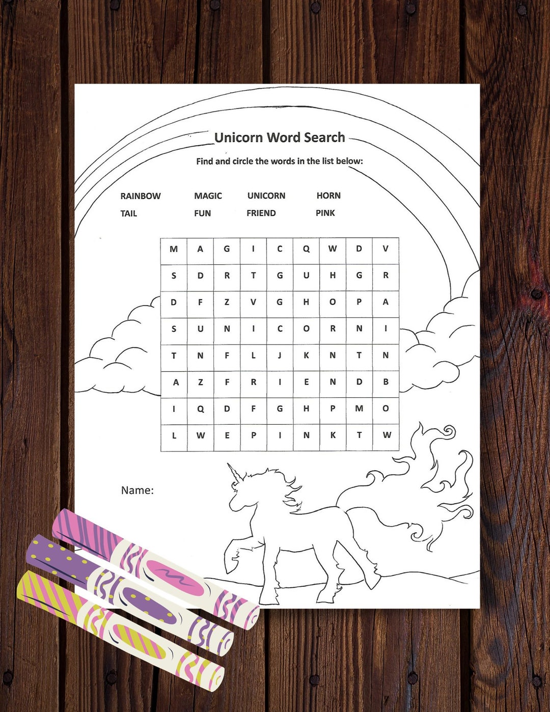 Unicorn Rainbow Word Search Kids Activity Coloring Sheet - Etsy