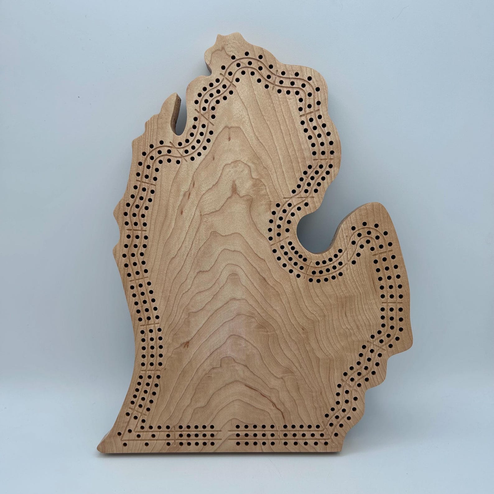 Michigan Cribbage Board - Maple Wood, Felt Backing, 4 Player, 3 Lanes ...