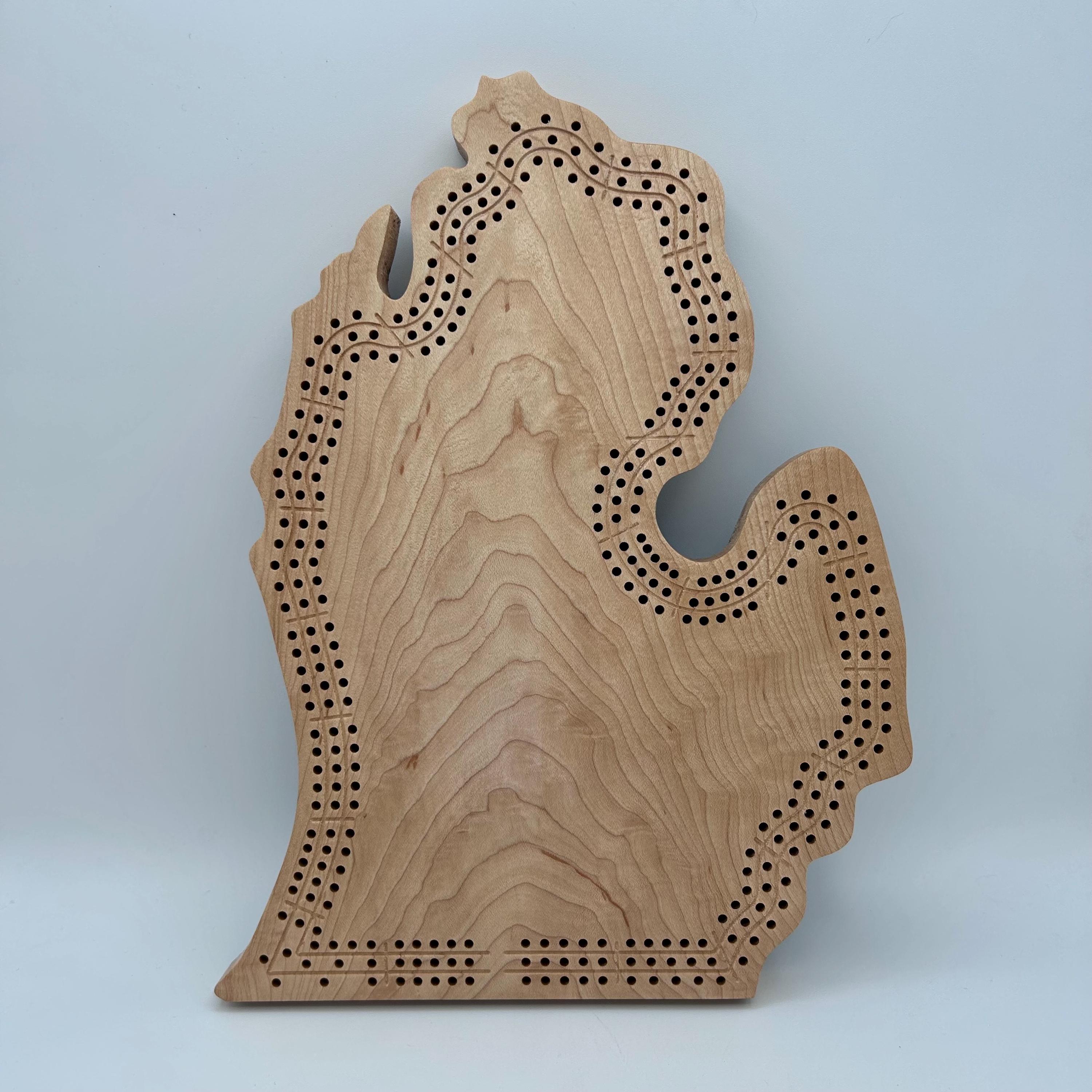 Michigan Cribbage Board - Maple Wood, Felt Backing, 4 Player, 3 Lanes ...