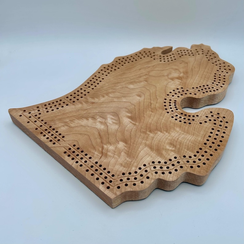 Michigan Cribbage Board - Maple Wood, Felt Backing, 4 Player, 3 Lanes ...