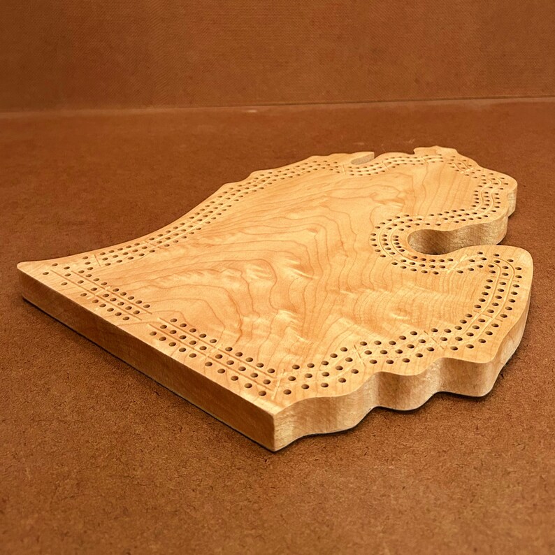 Michigan Cribbage Board Maple Wood, Felt Backing, 4 Player, 3 Lanes ...
