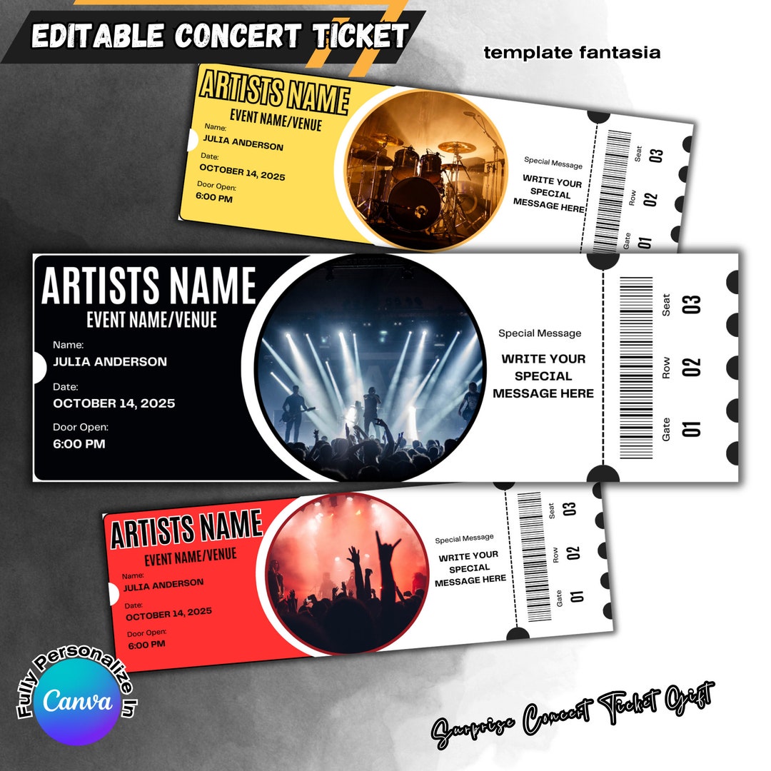 DIY Concert Ticket, Concert Pass Gift, Fake Concert Pass, Concert ...