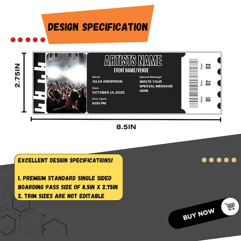 Custom Concert Ticket Template Gift, Personalised Fake DIY Surprise Gig ...