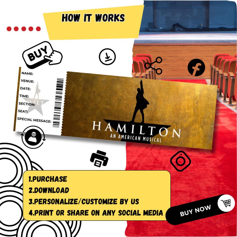 Printable Hamilton Broadway Ticket - Custom Broadway Surprise Gift ...