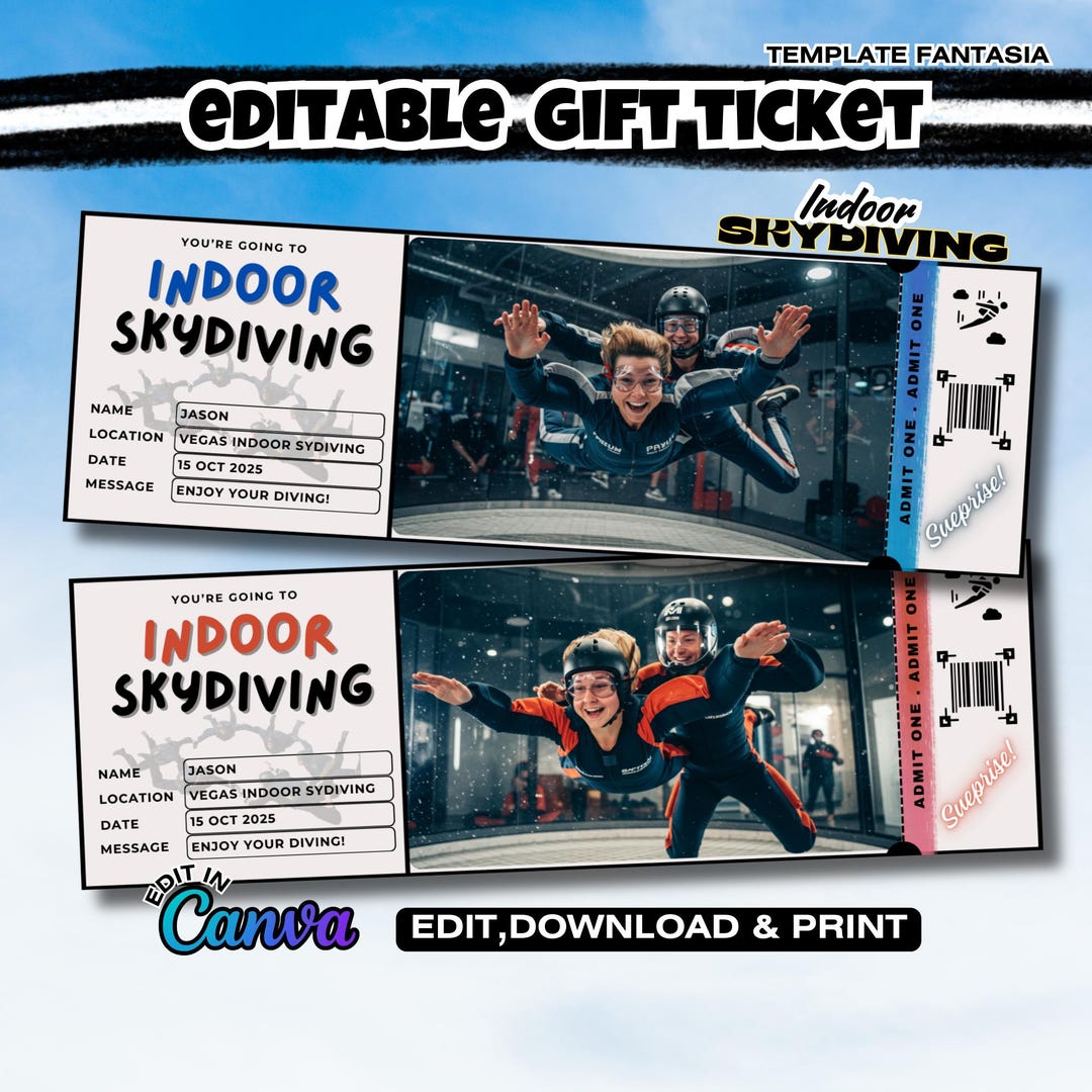 Indoor Skydiving Surprise Gift Ticket, Surprise Activity Gift Voucher ...