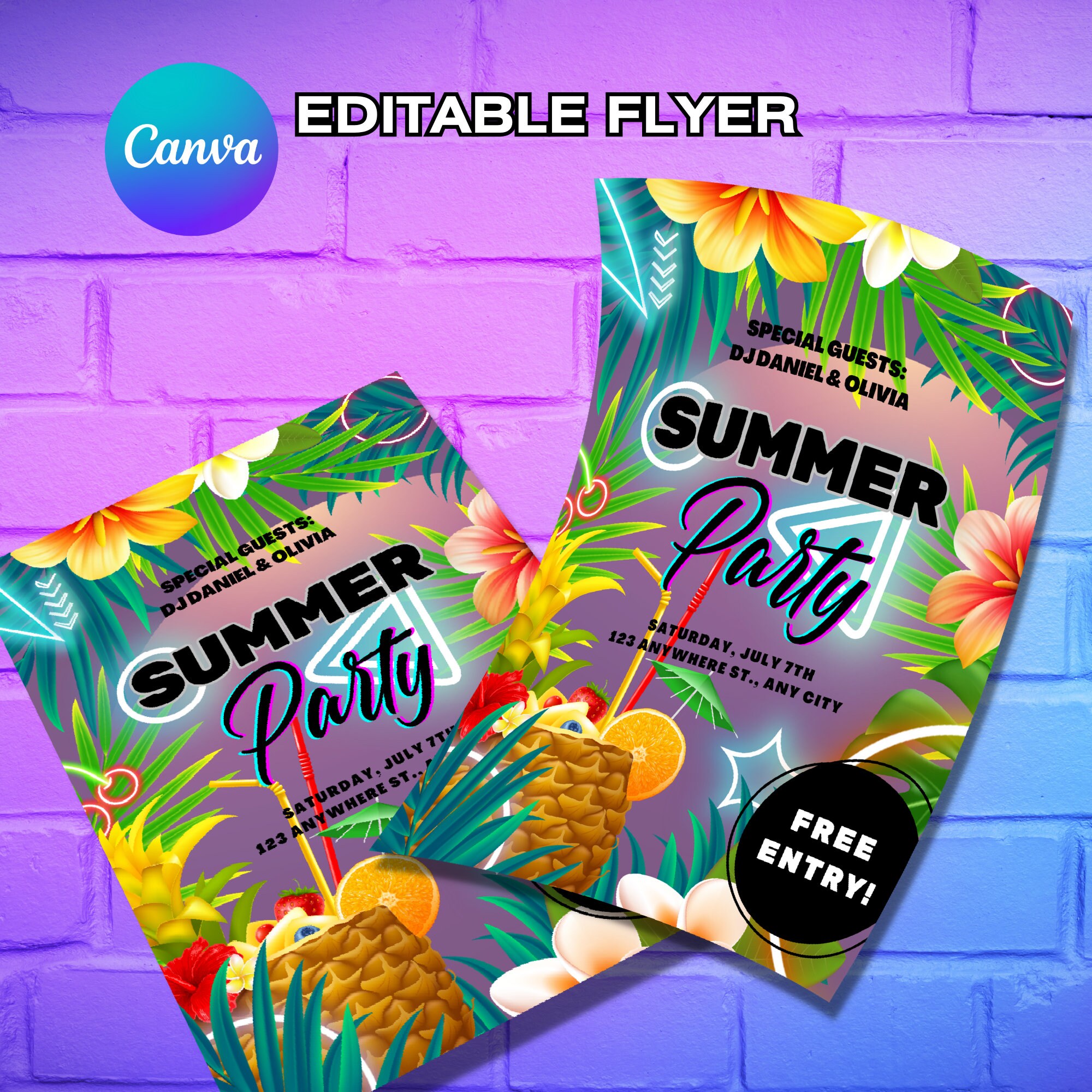 Printable DIY Summer Flyer Canva, Party Flyerse, Summer Break Party ...