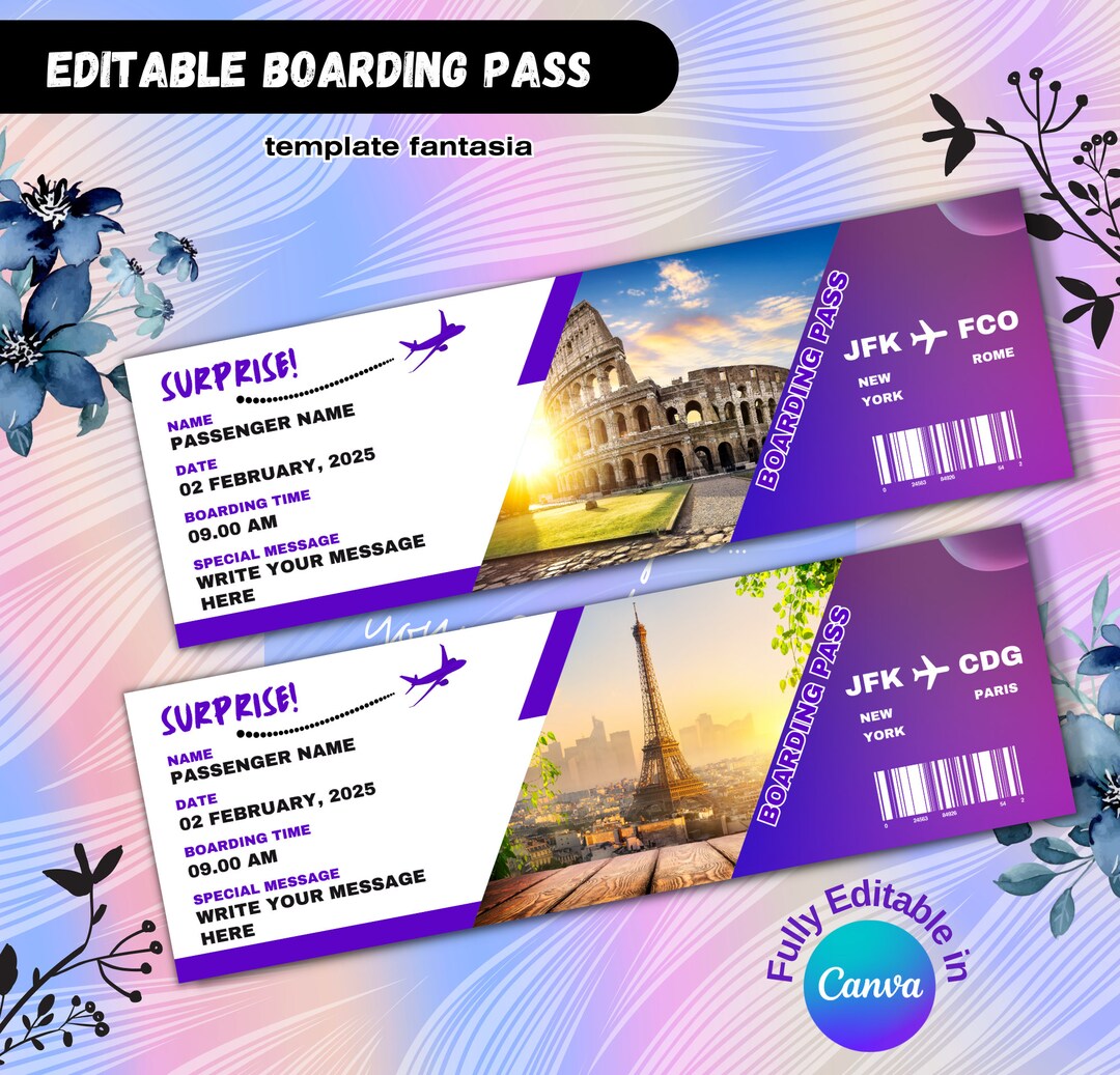 Printable Boarding Pass Template for Gift, Boarding Pass Surprise ...