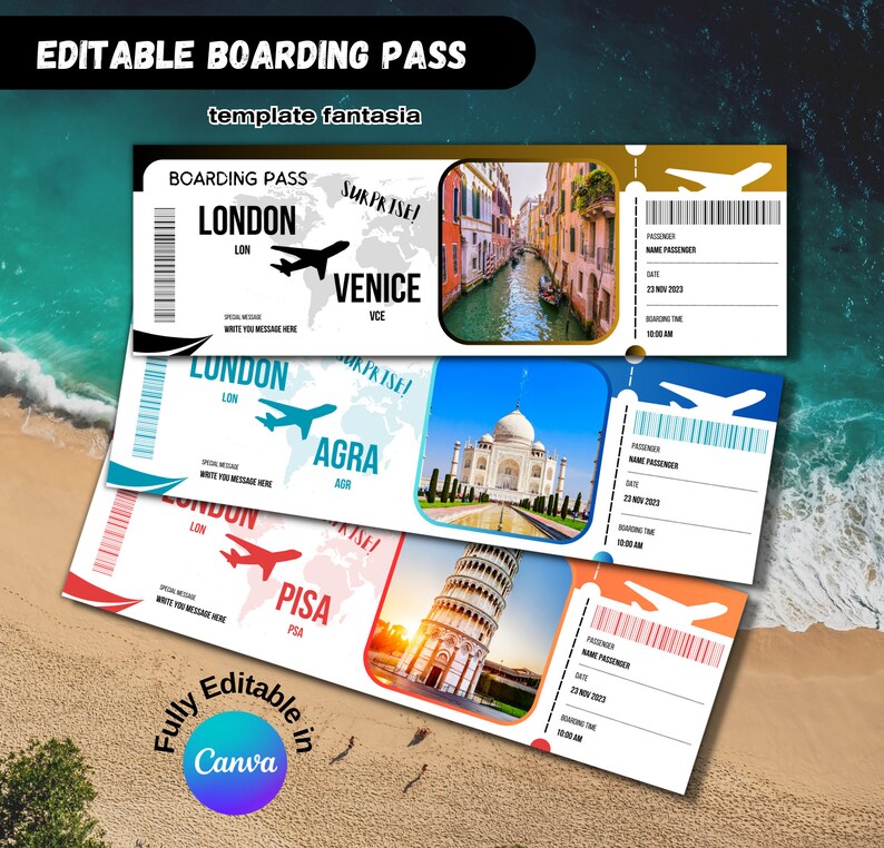 Airline Ticket Canva, Fake Plane Ticket, Surprise Flight, Travel Ticket ...
