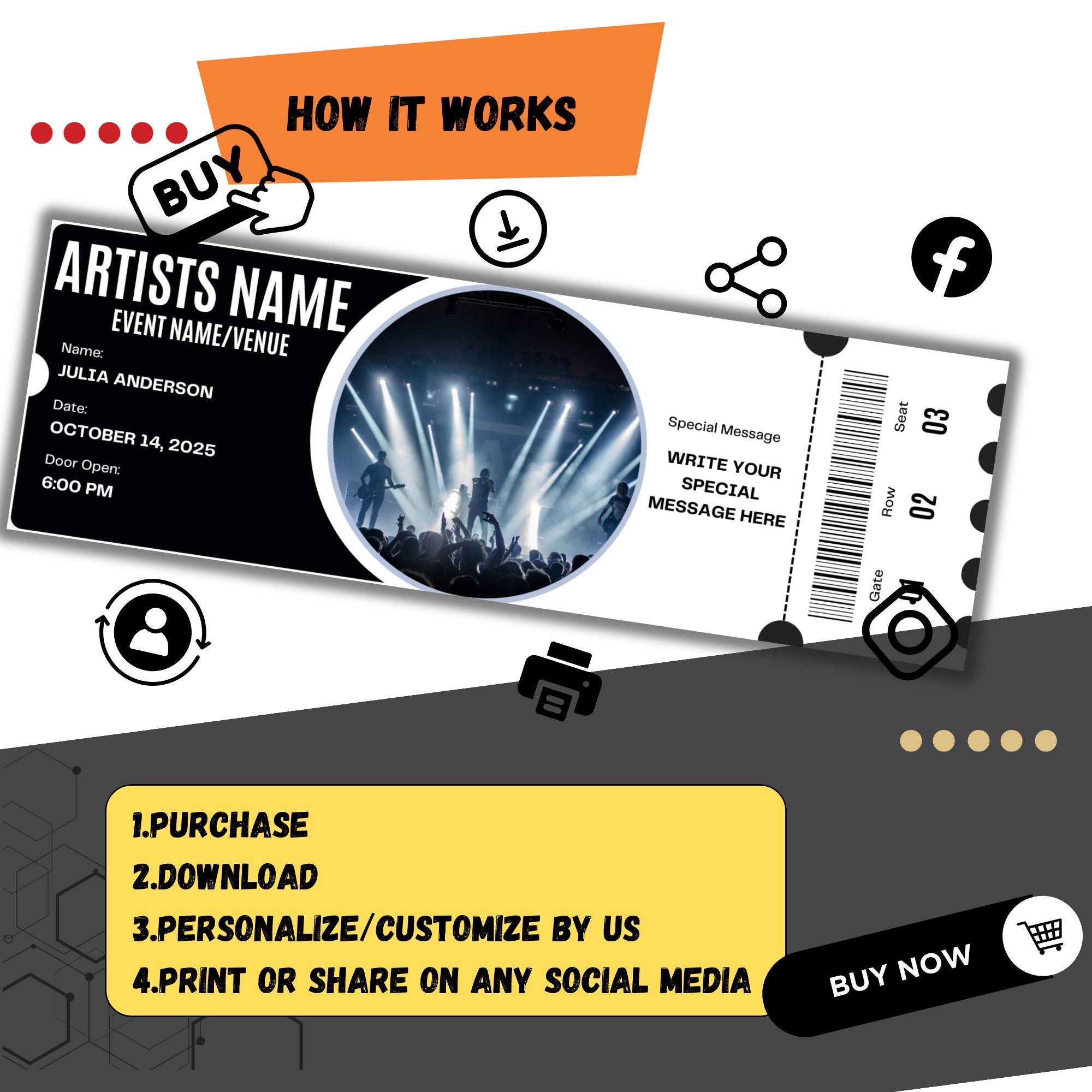 DIY Concert Ticket, Concert Pass Gift, Fake Concert Pass, Concert ...