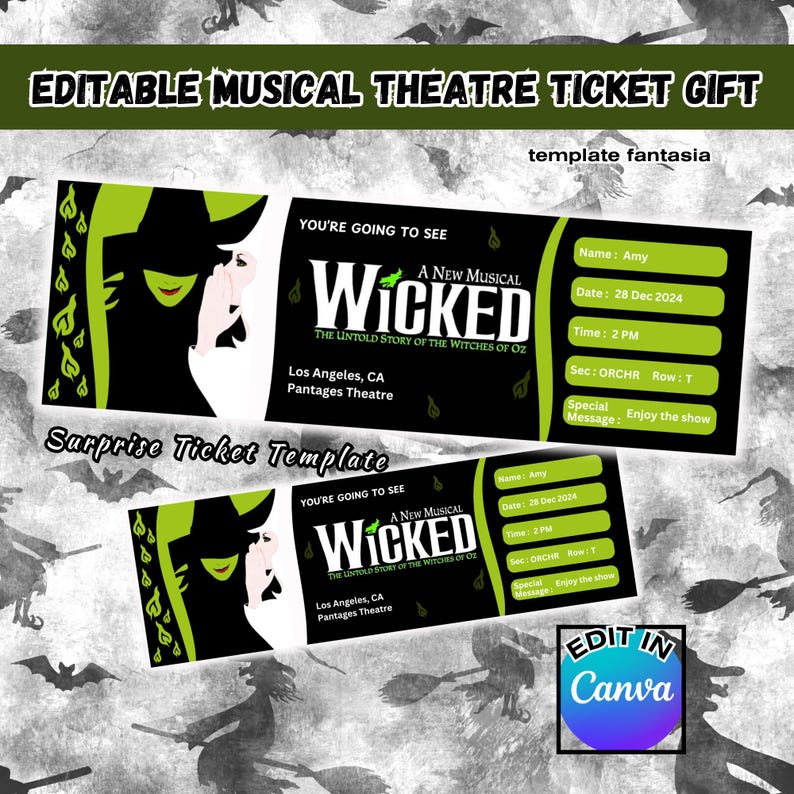 Personalized Wicked Musical Ticket Gift | Editable Wicked Faux Ticket ...