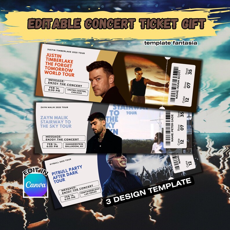Editable Concert Ticket Gift | Custom Ticket Stub Template | Faux ...