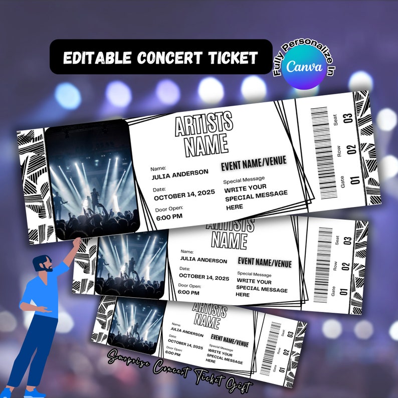 Printable Concert Ticket Template Fun Fake Concert Ticket for DIY Gifts ...