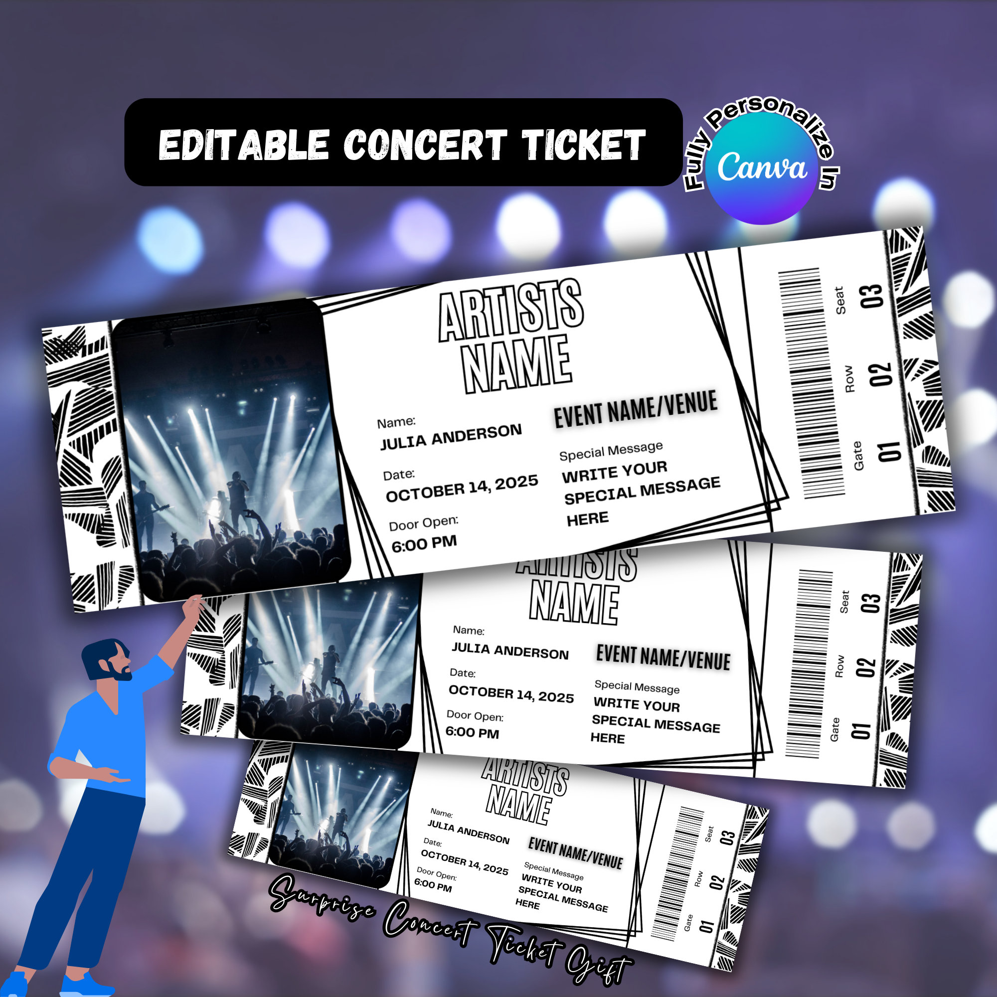 Printable Concert Ticket Template Fun Fake Concert Ticket for DIY Gifts ...