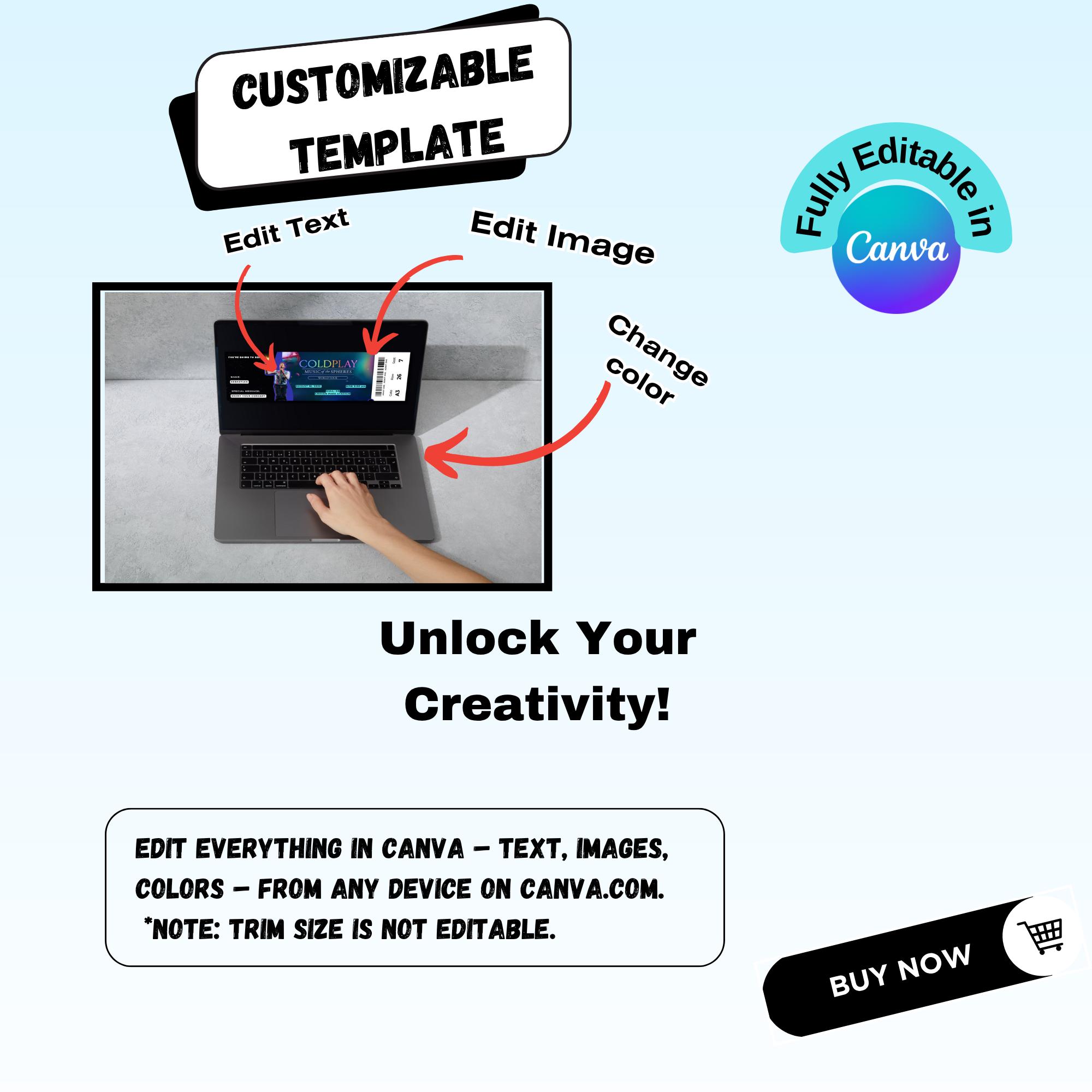 Coldplay Concert Ticket Gift | Editable Canva Template | Music of the ...