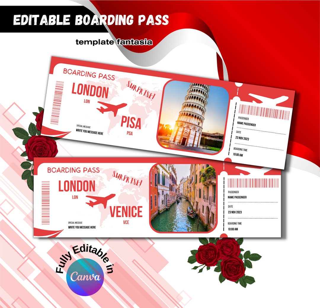 Airline Ticket Canva, Fake Plane Ticket, Surprise Flight, Travel Ticket ...