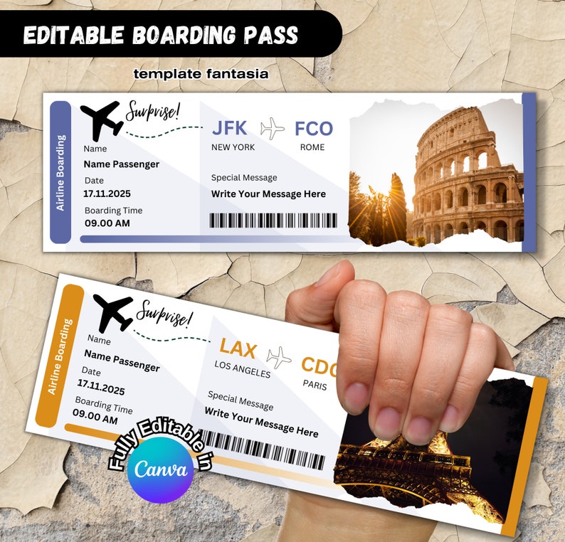 Airline Ticket Canva, Fake Plane Ticket, Surprise Flight, Travel Ticket ...