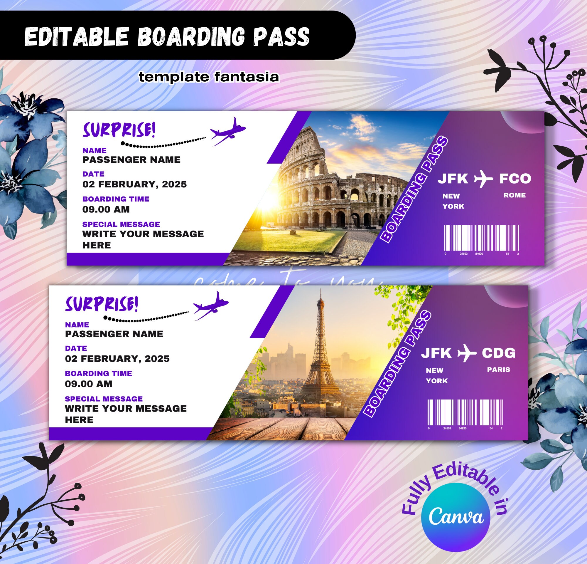 Printable Boarding Pass Template for Gift, Boarding Pass Surprise ...