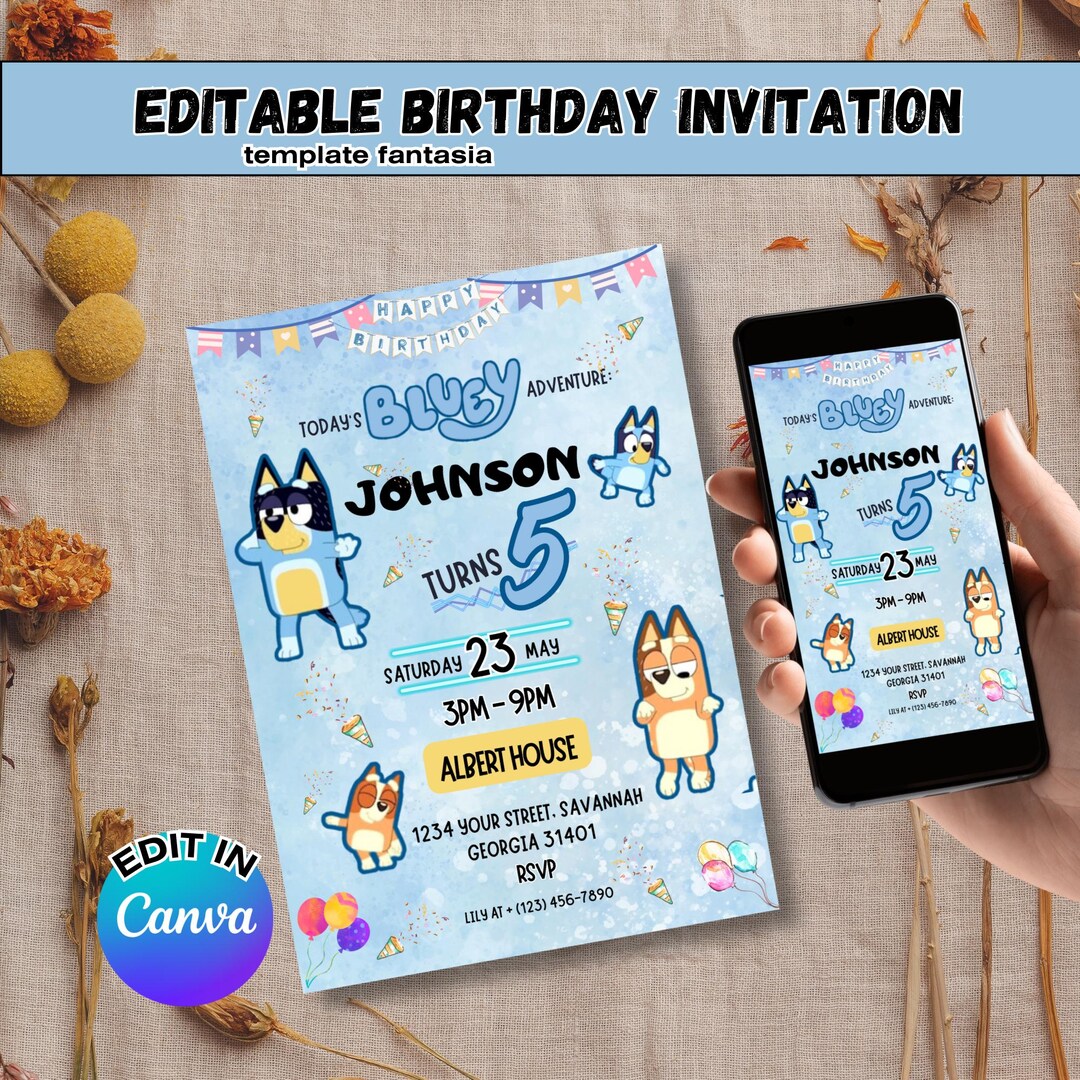 Printable Bluey Invitation | Bluey Birthday Invitation Digital Download ...