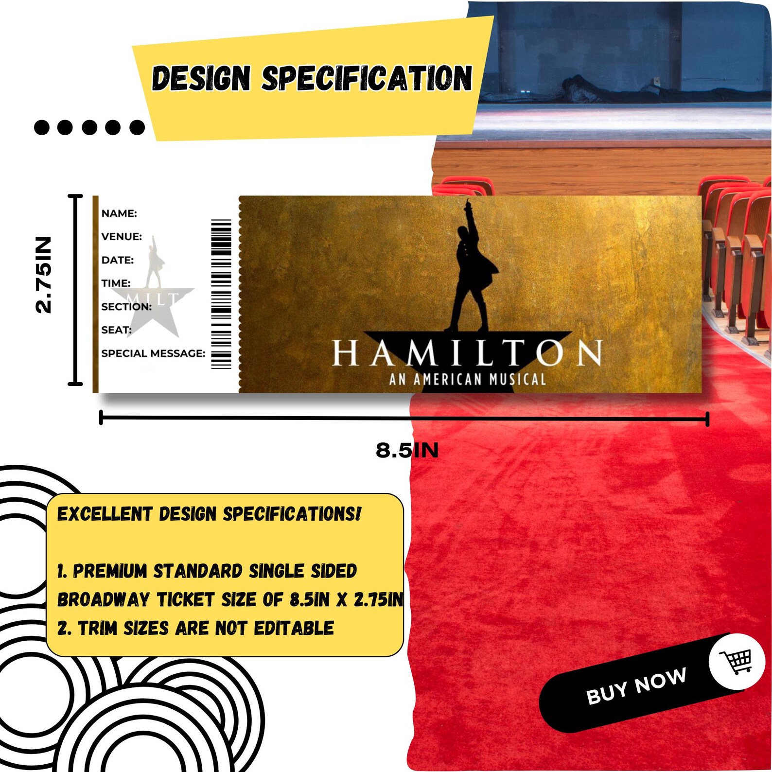 Printable Hamilton Broadway Ticket - Custom Broadway Surprise Gift ...