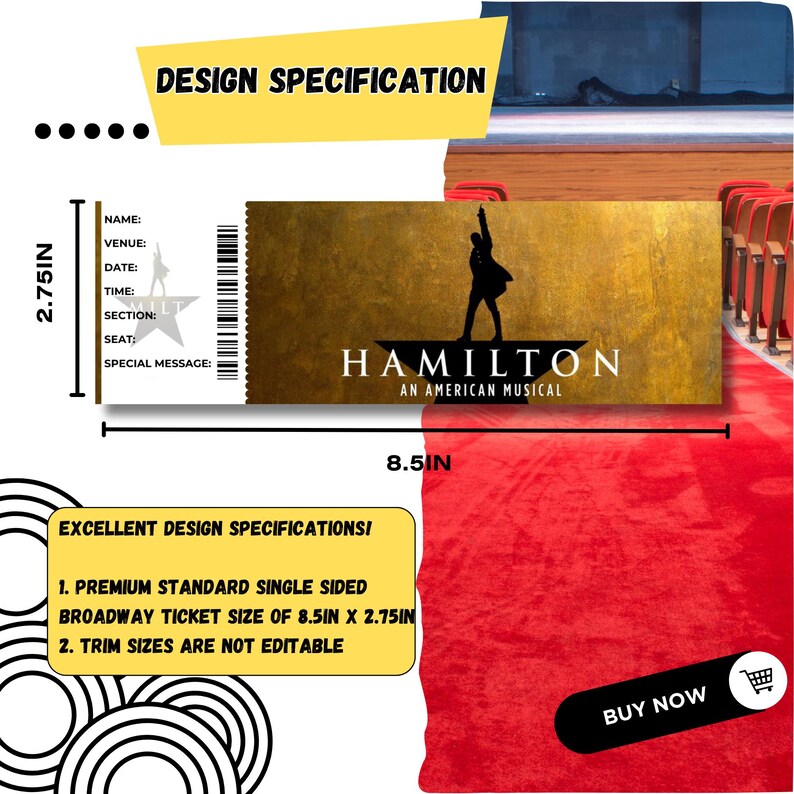 Printable Hamilton Broadway Ticket - Custom Broadway Surprise Gift - Editable Hamilton Show ...