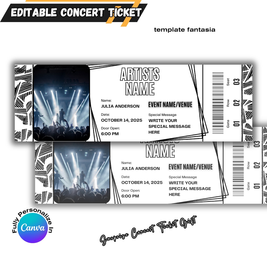 Customised Ticket, Fake Concert Ticket, Concert Ticket Print, Custom ...