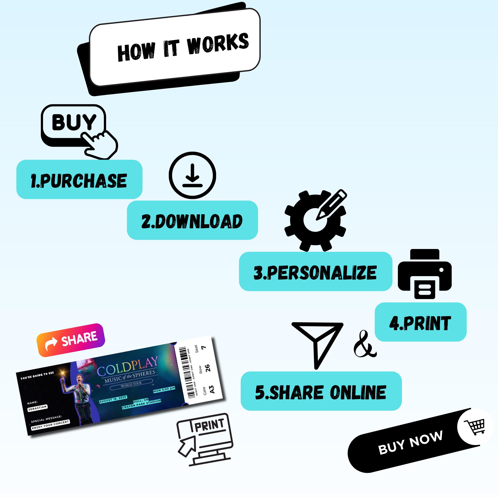 Coldplay Concert Ticket Gift | Editable Canva Template | Music of the ...