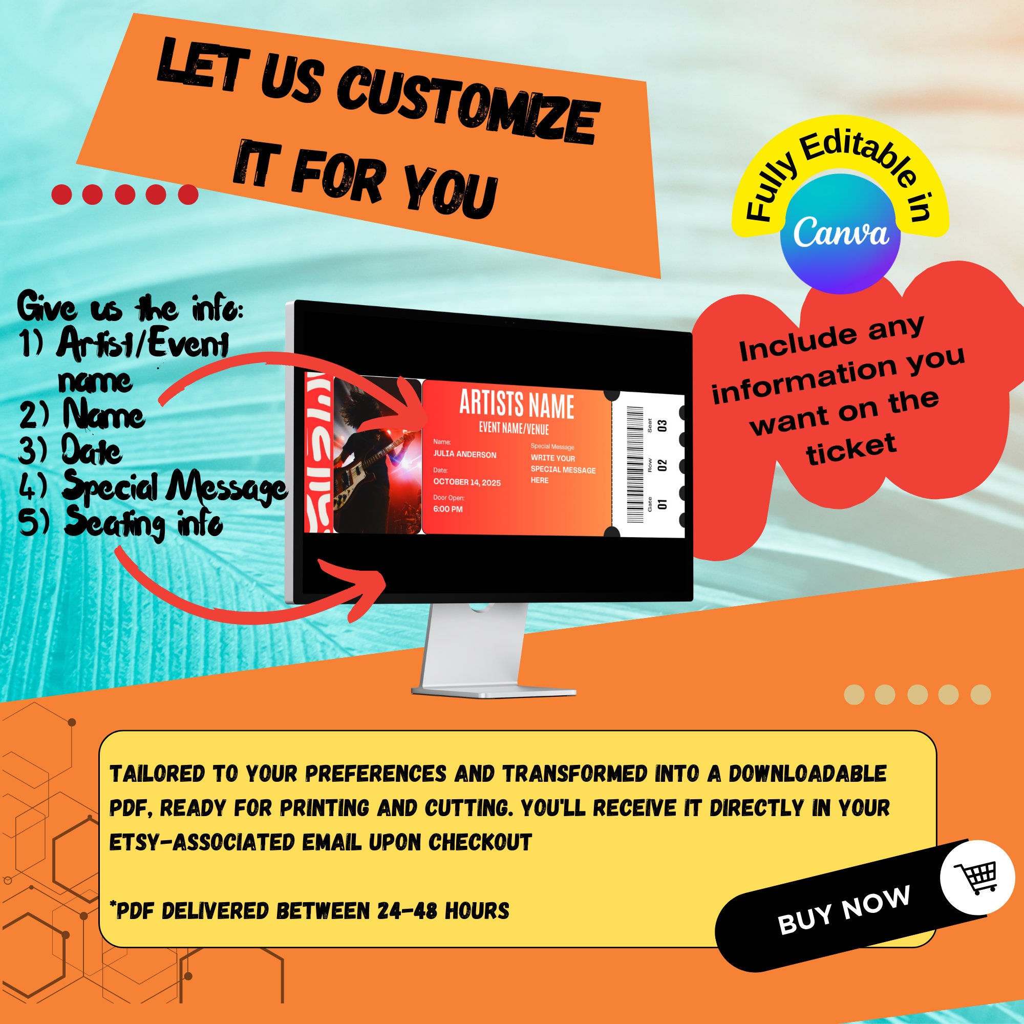 Customised Ticket, Fake Concert Ticket, Concert Ticket Print, Custom ...