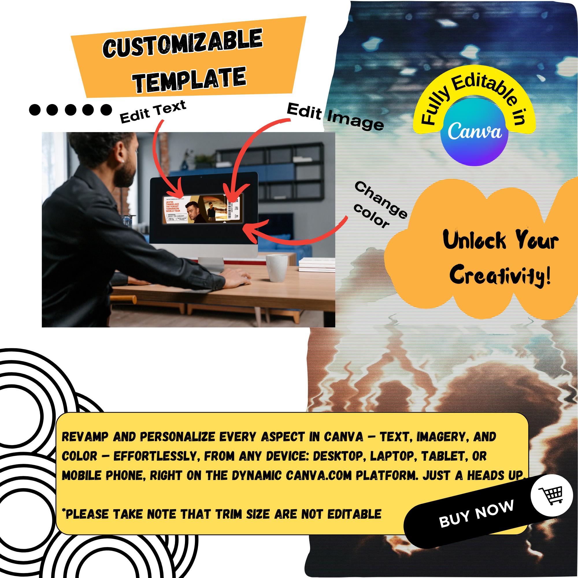 Editable Concert Ticket Gift | Custom Ticket Stub Template | Faux ...