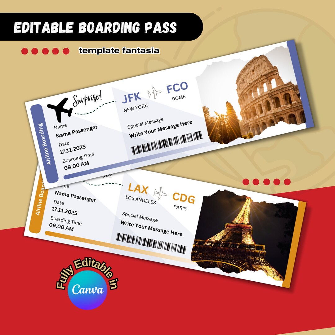 Custom Boarding Pass,faux Boarding Pass,airline Ticket Canva,fake Plane ...