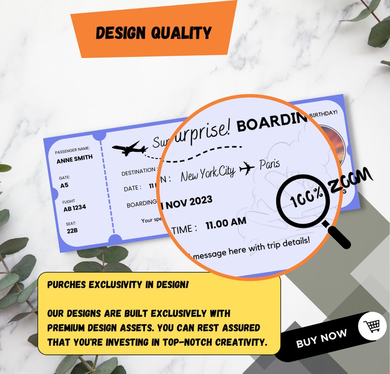 Airline Ticket Canva, Fake Plane Ticket, Surprise Flight, Travel Ticket ...
