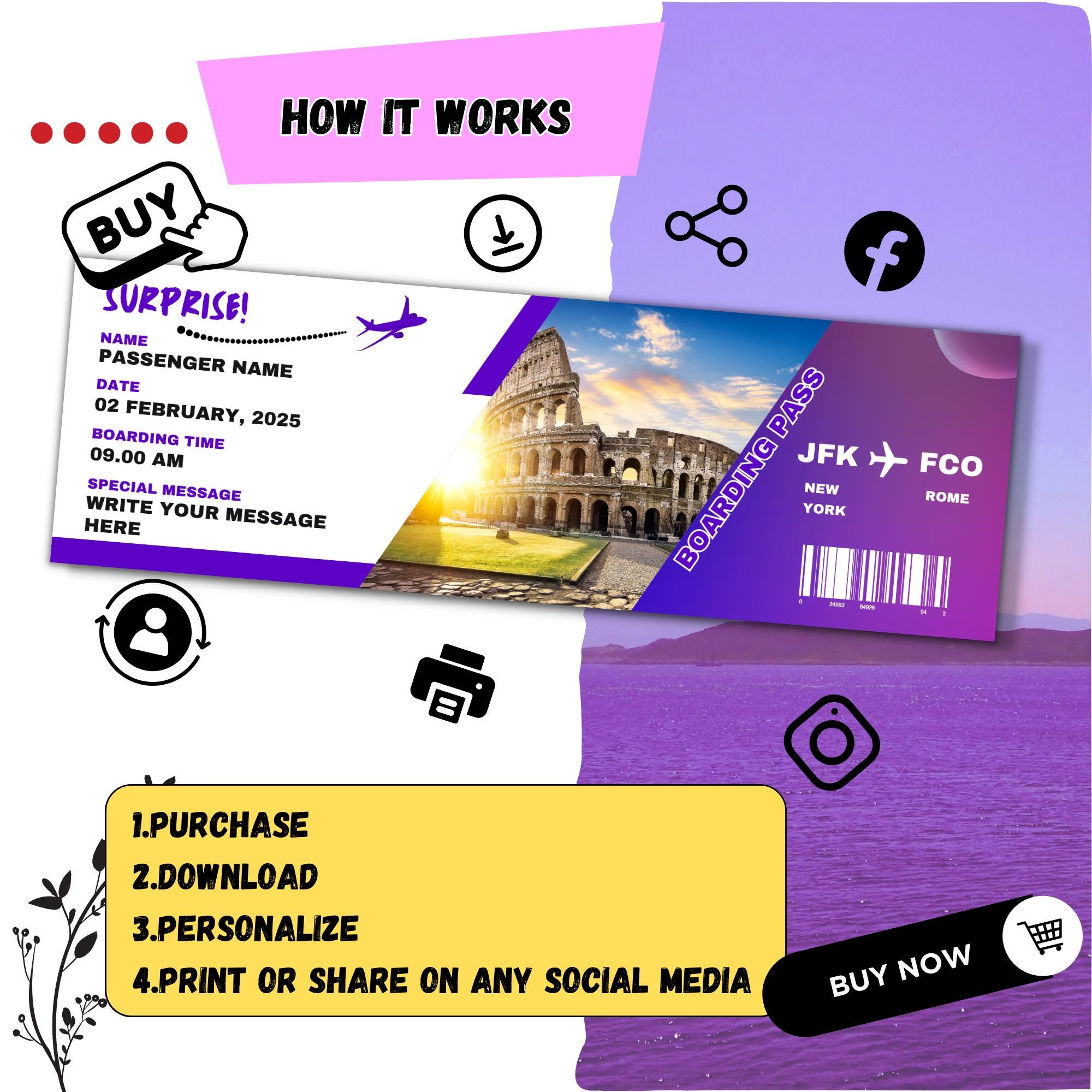 Printable Boarding Pass Template for Gift, Boarding Pass Surprise ...