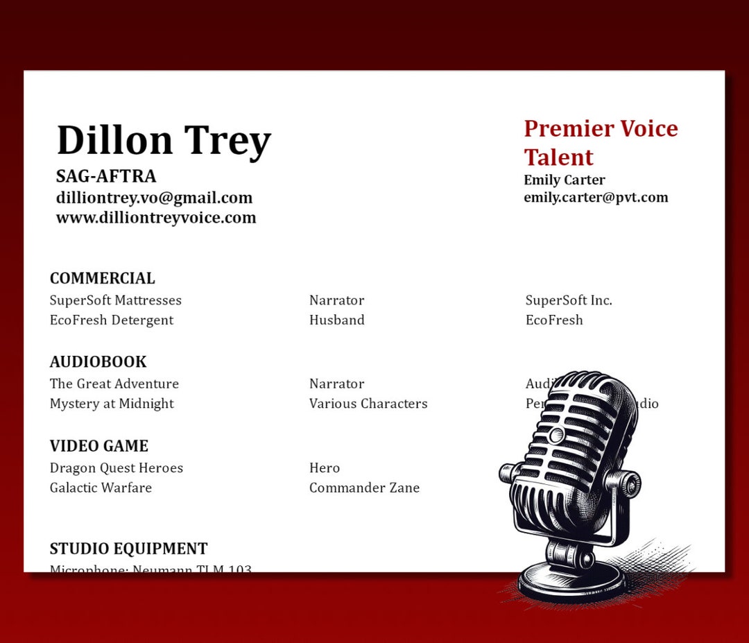 Voice Actor Resume Template: Professional Performer Resume - Etsy