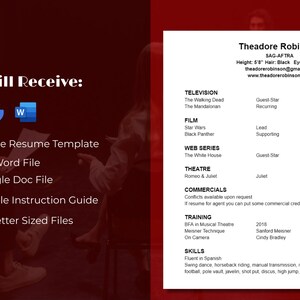 Actor Resume Template: Professional Theatrical Performer Resume - Etsy
