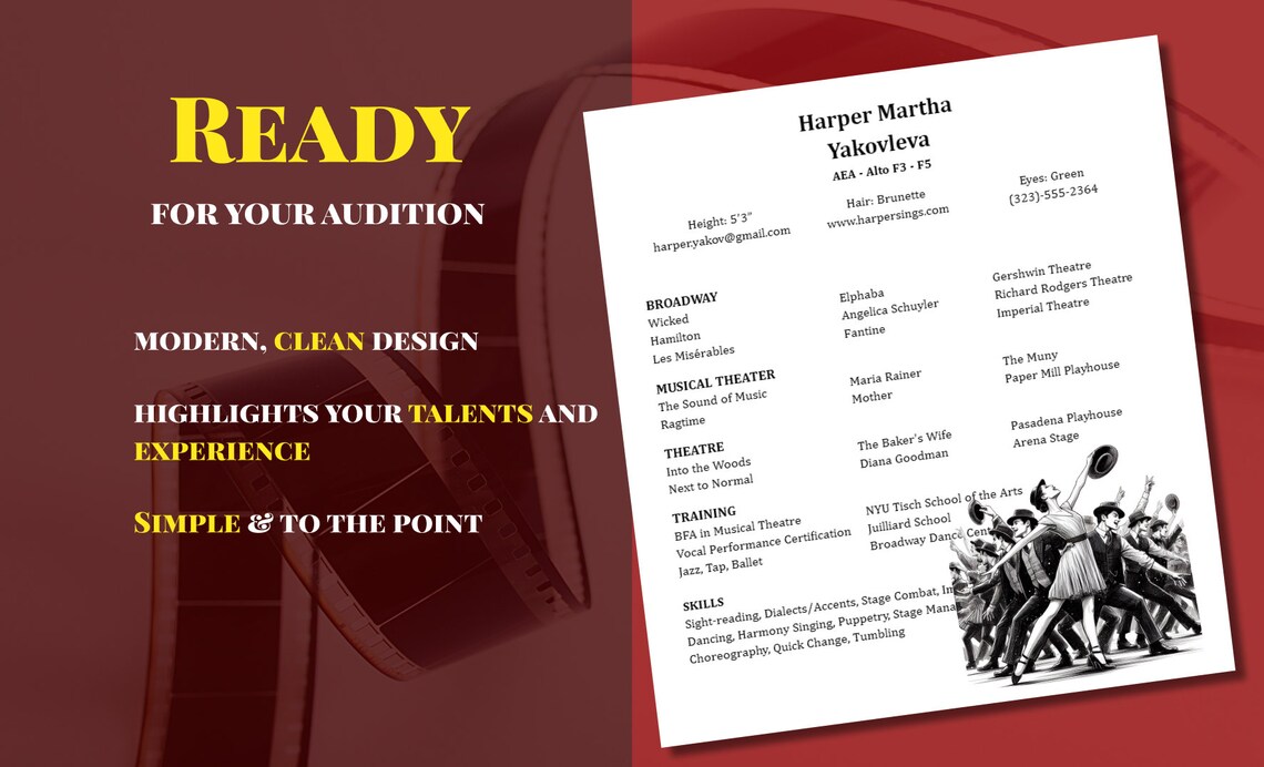 Musical Theater Resume Template: Professional Performer Resume - Etsy