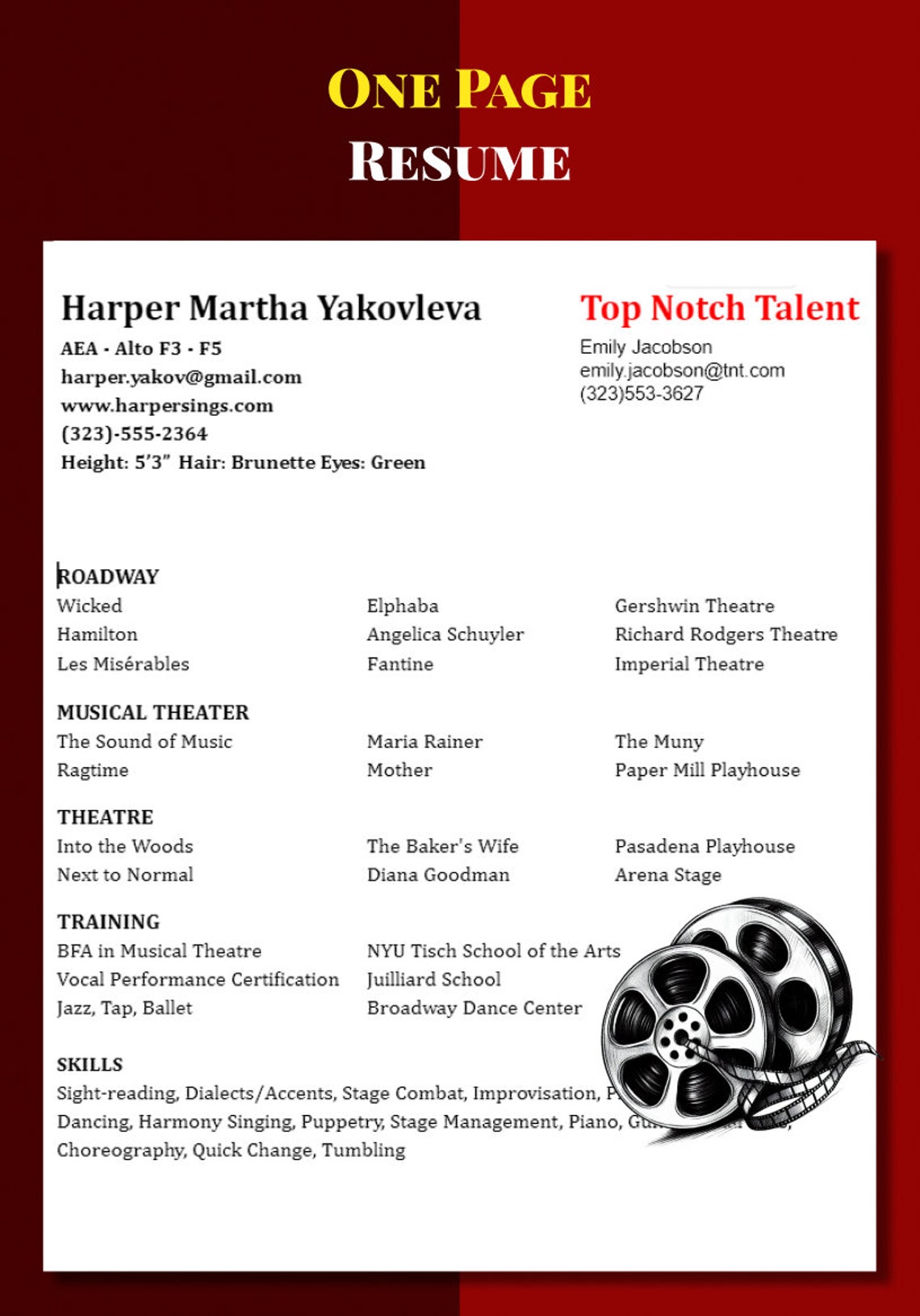 Musical Theater Resume Template Music Resume Musical Resume Template ...