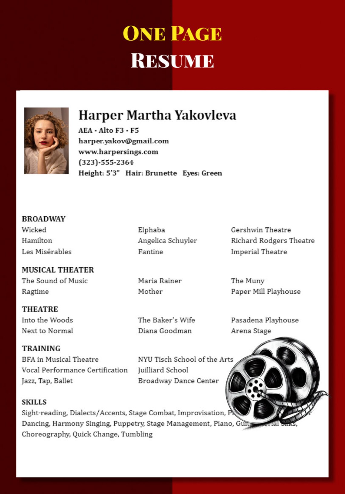 Musical Theater Resume Template Music Resume Musical Resume Template ...