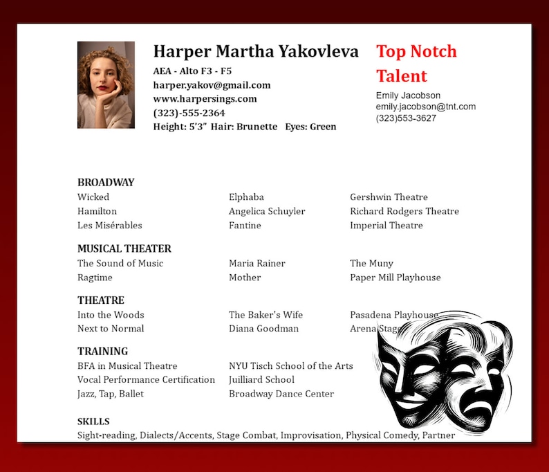 Musical Theater Resume Template Music Resume Musical Resume Template ...