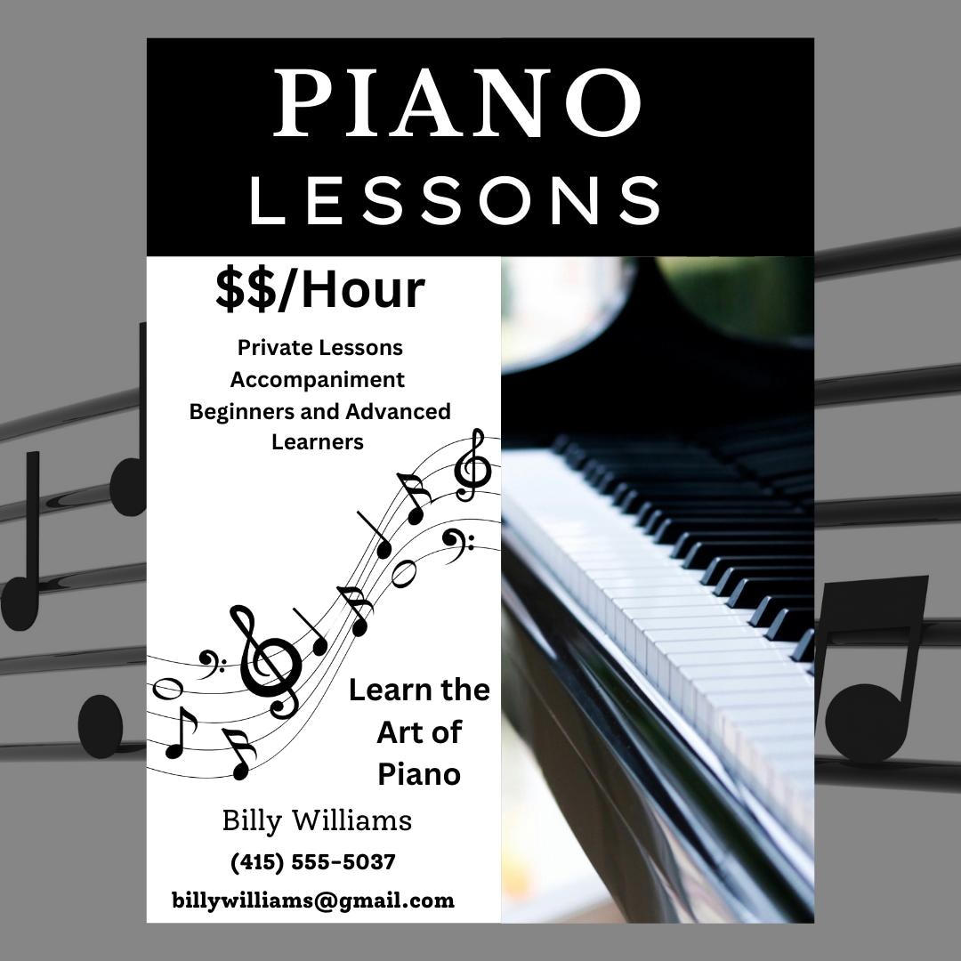 Editable Piano Lessons Flyer | Canva Template for Teachers ...