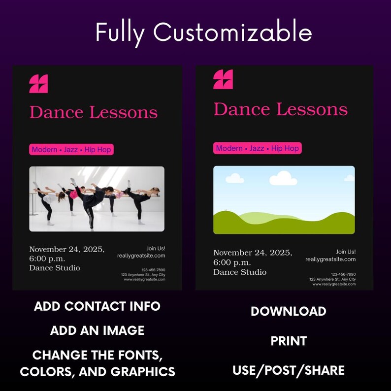 Editable Dance Lessons Flyer | Canva Template for Teachers ...