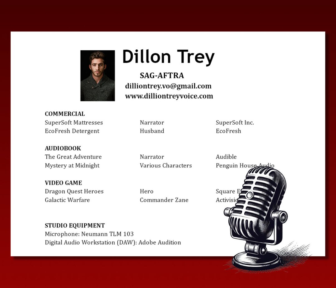 Entertainment Resume Voice Actor Resume Template VO Resume Vocal Coach ...