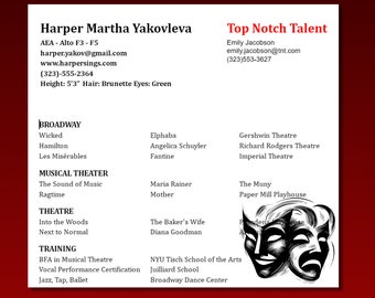 Musical Theater Resume Template Music Resume Musical Resume Template ...