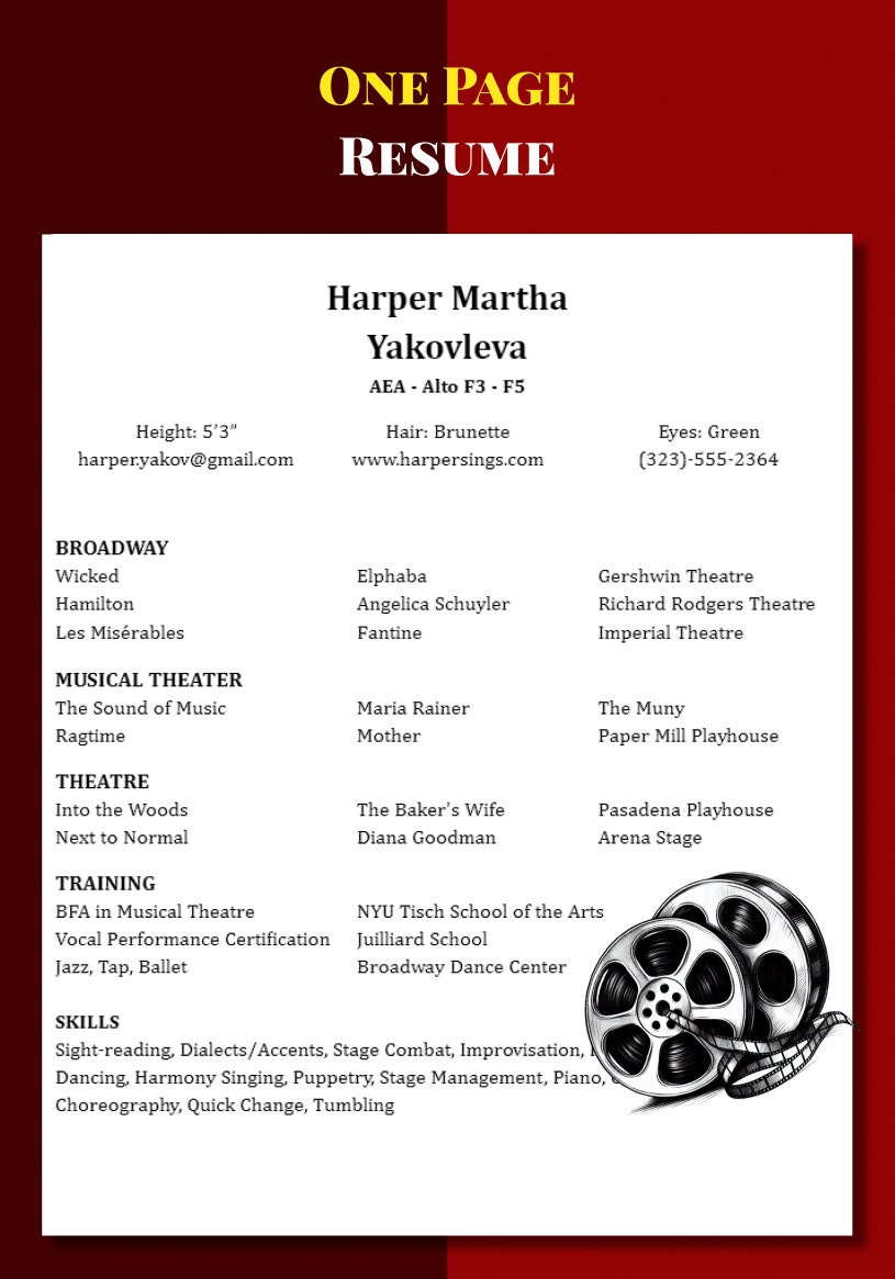 Musical Theater Resume Template: Professional Performer Resume - Etsy
