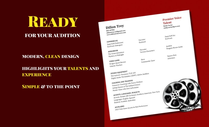 Voice Actor Resume Template: Professional Performer Resume - Etsy