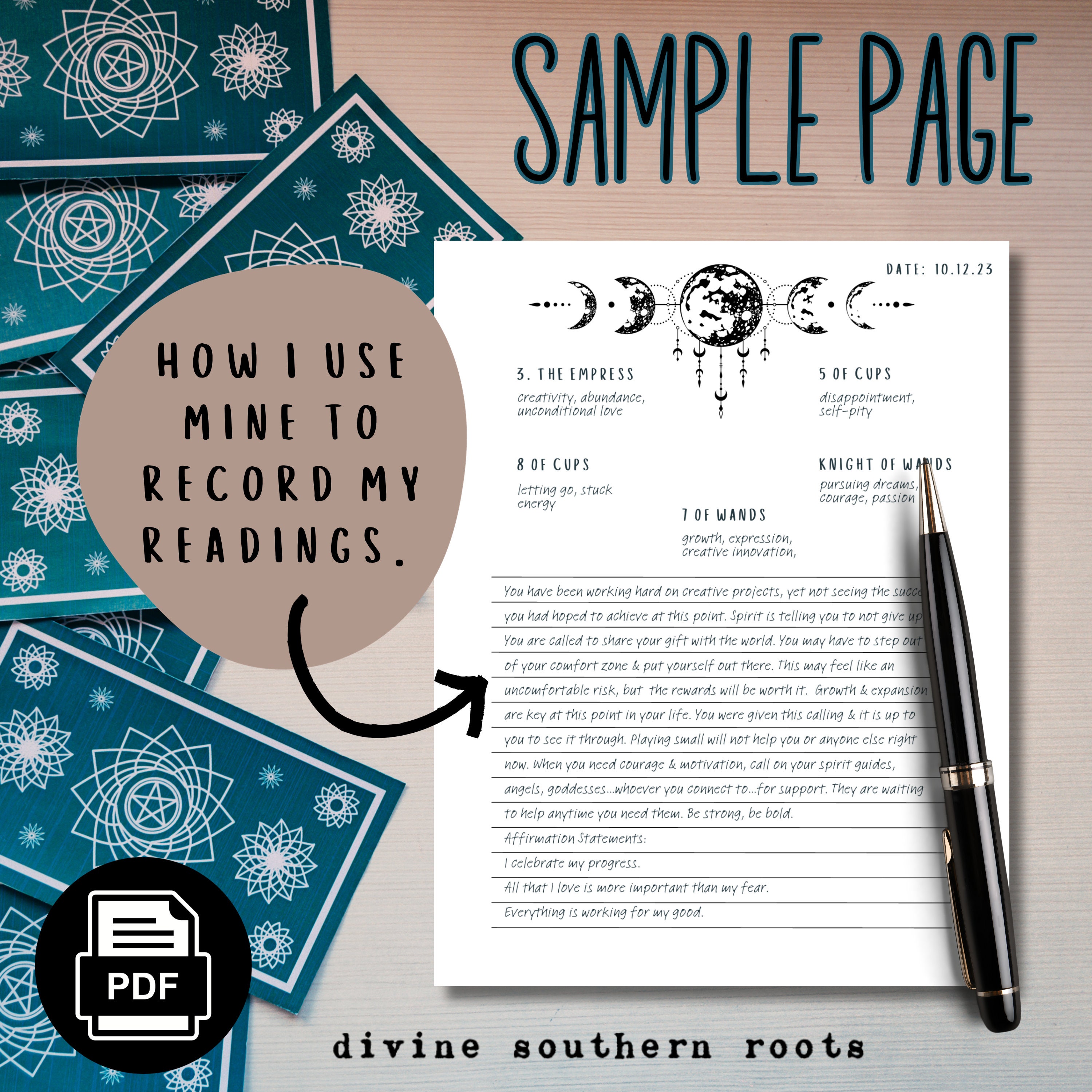 Printable Journal, Tarot Card Journal, Oracle Card Journal, Card ...