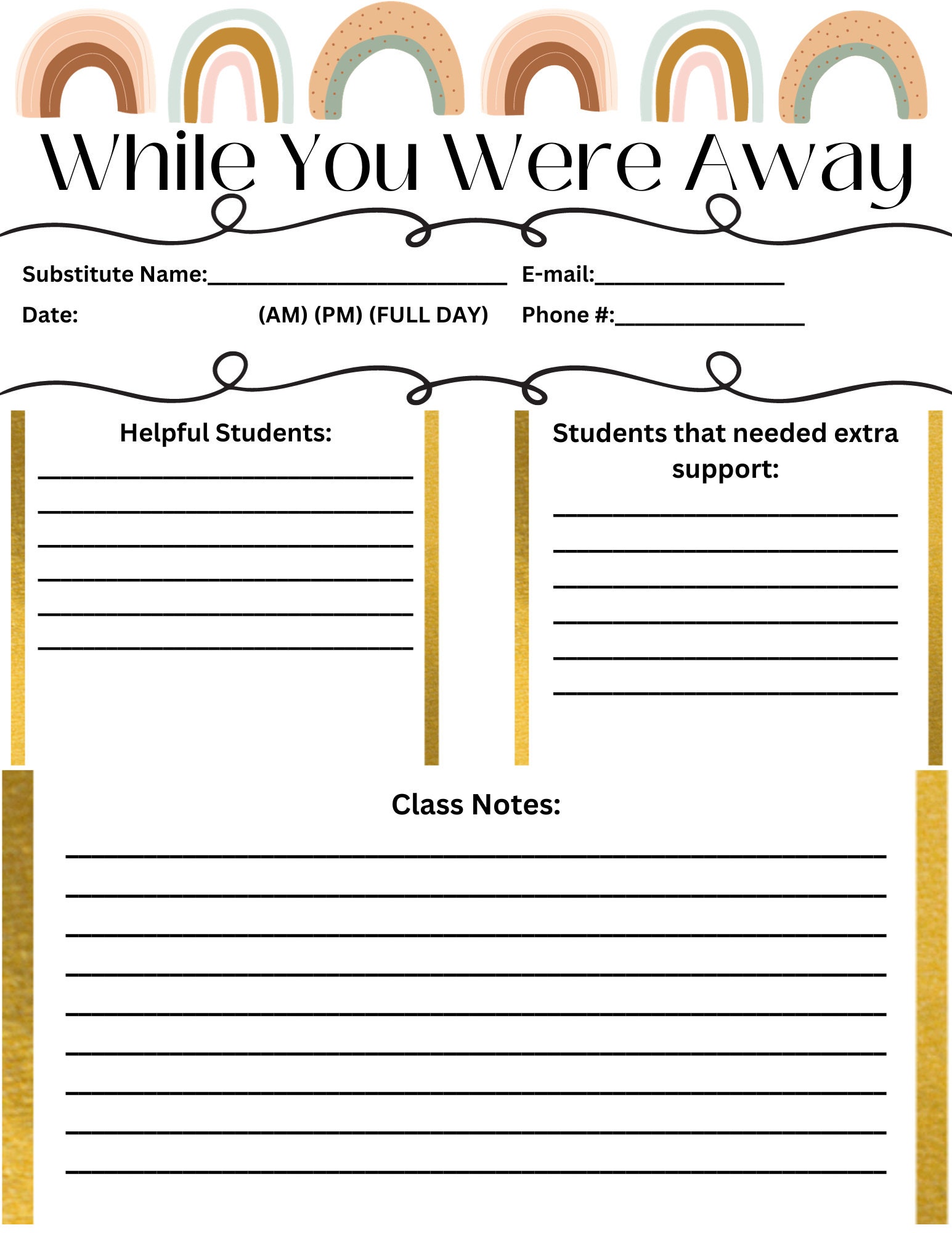 Substitute Teacher Note- While You Were Away - Etsy