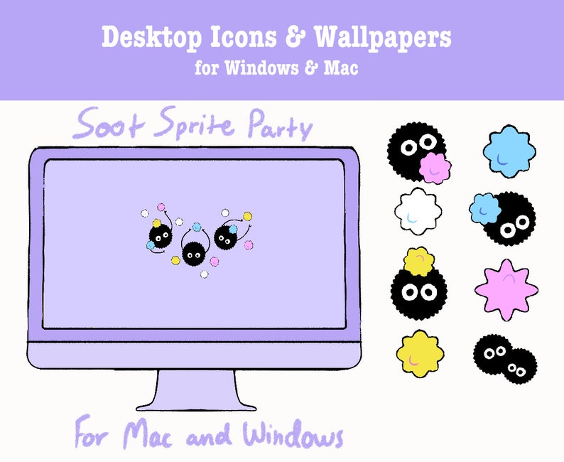 Desktop Wallpapers and Desktop Icons Ghibli Theme Soot Sprite Party - Etsy