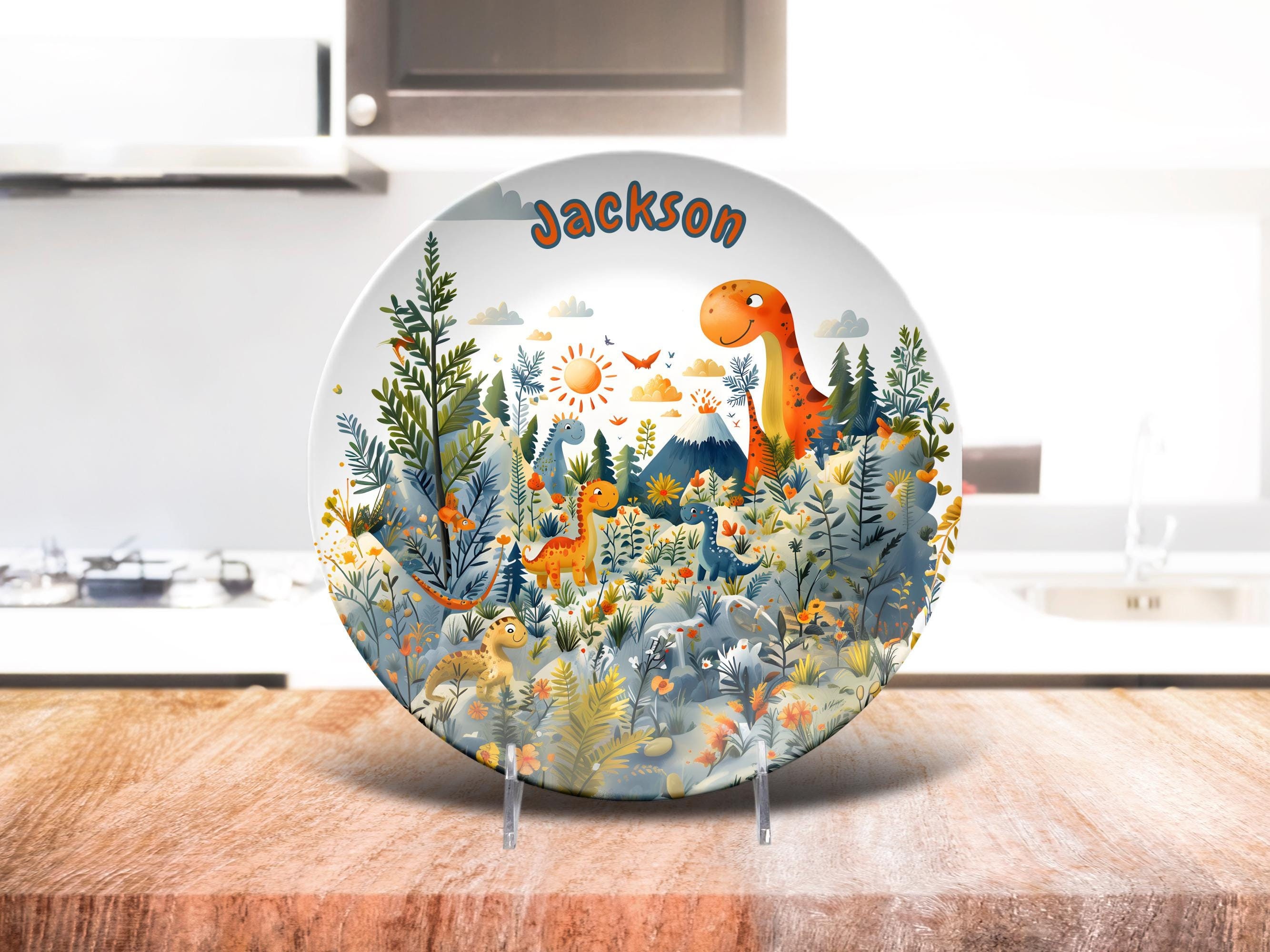 Cute Dinosaur Name Plate for Kids, Personalized Children's Dinnerware ...