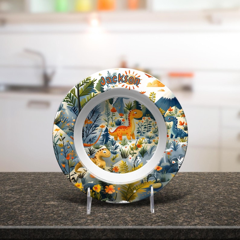Cute Dinosaur Name Plate for Kids, Personalized Children's Dinnerware ...